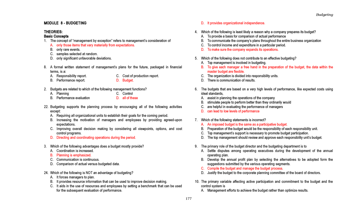 Pdfcoffee - MAS BOBADILLA - Budgeting MODULE 8 - BUDGETING THEORIES: Basic Concepts The concept ...