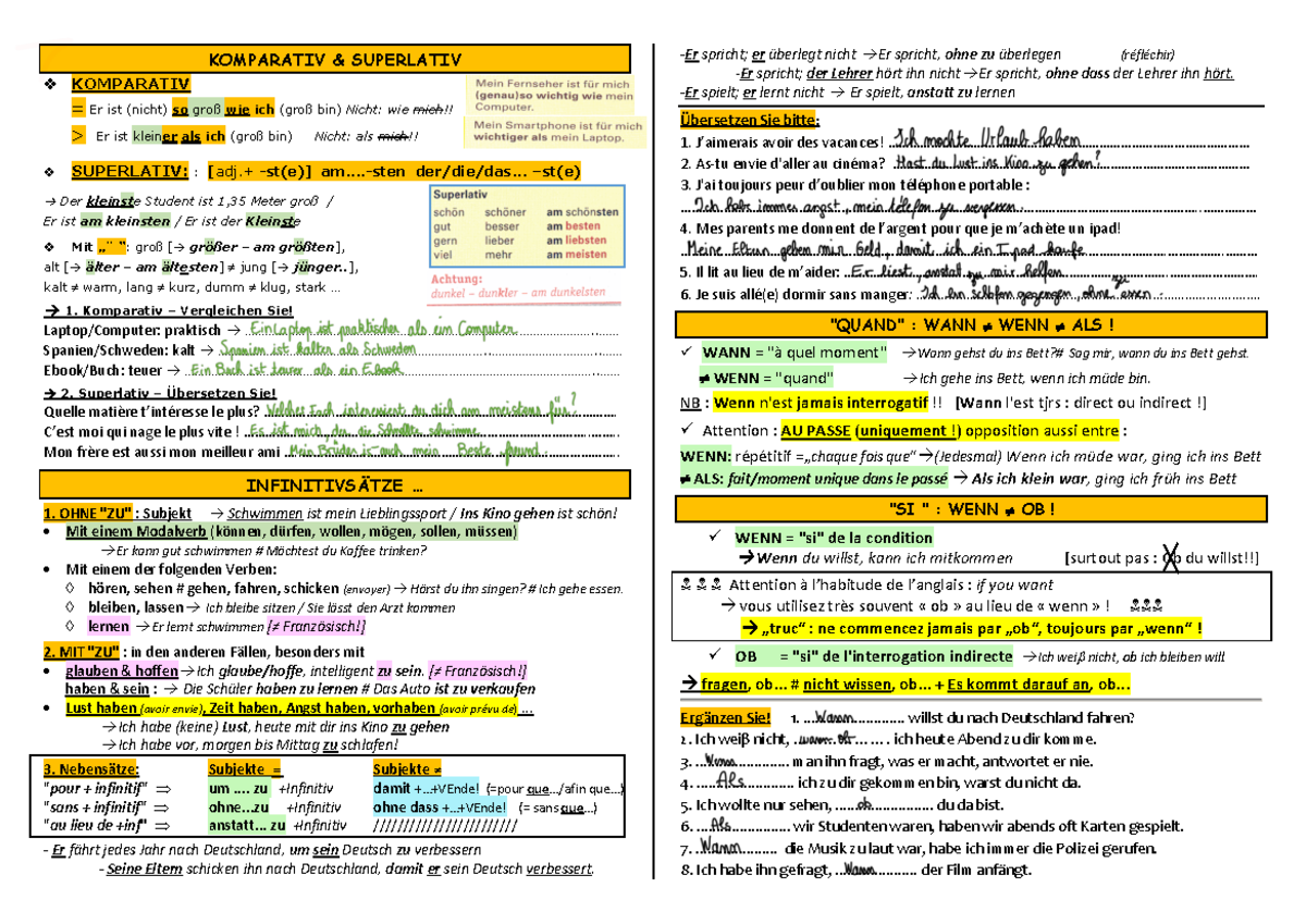 Comparatif et Superlatif Allemand. Exercice Corrigé. - KOMPARATIV ...