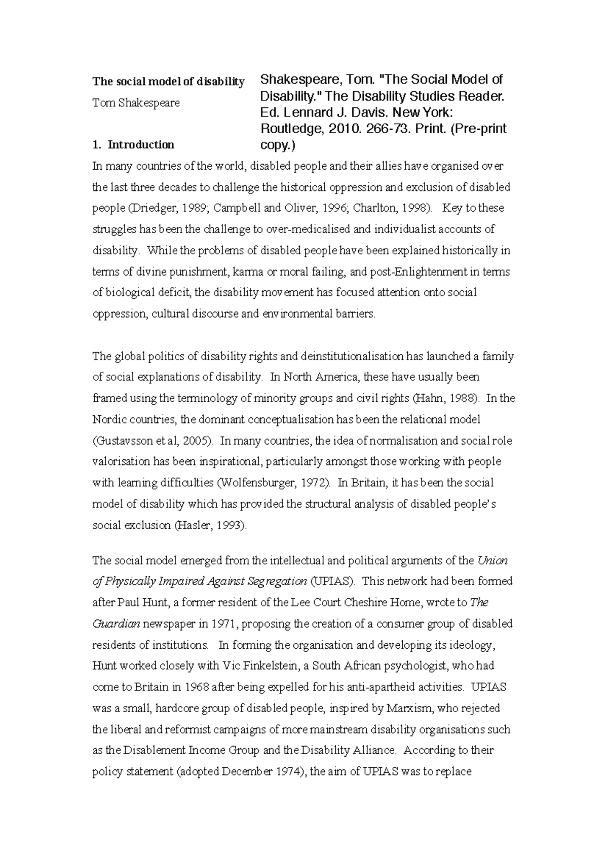Shakespeare social-model-of-disability - The social model of disability ...