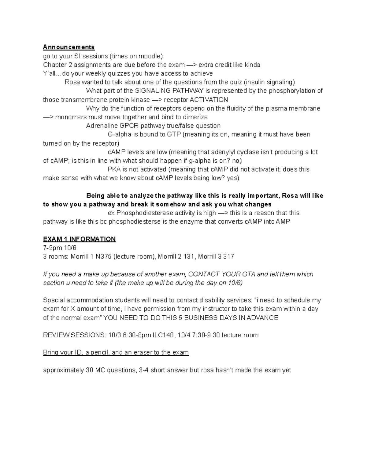 Bio Lecture Notes - Announcements go to your SI sessions (times on ...