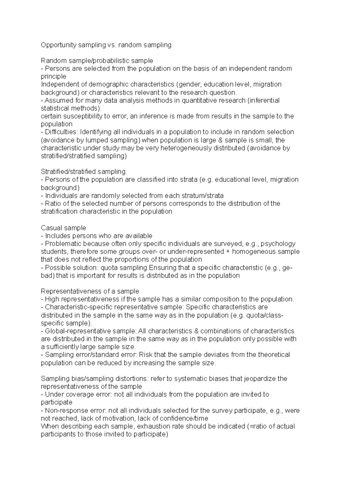 Opportunity sampling vs - random sampling Random sample/probabilistic ...