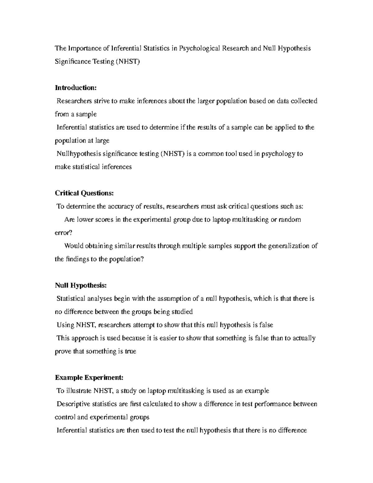 Null Hypothesis Significance Testing The Use Of Critical Questions Helps Researchers