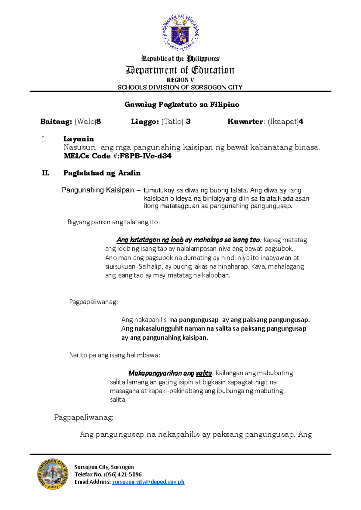 F8-Q4-LAS3 - practice materials - Department of Education REGION V ...