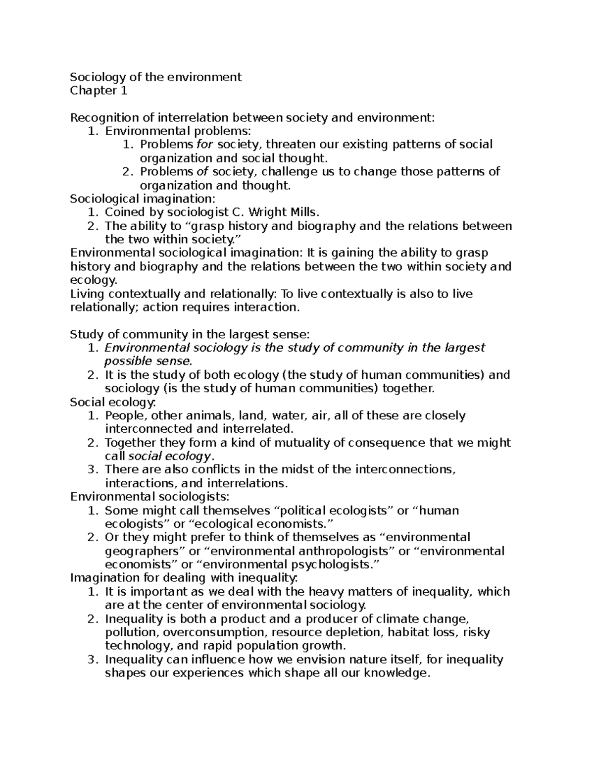 Sociology of the environment - Sociology of the environment Chapter 1 ...