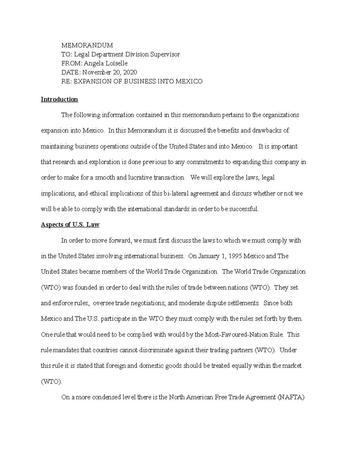 Memorandum - MEMORANDUM TO: Legal Department Division Supervisor FROM ...