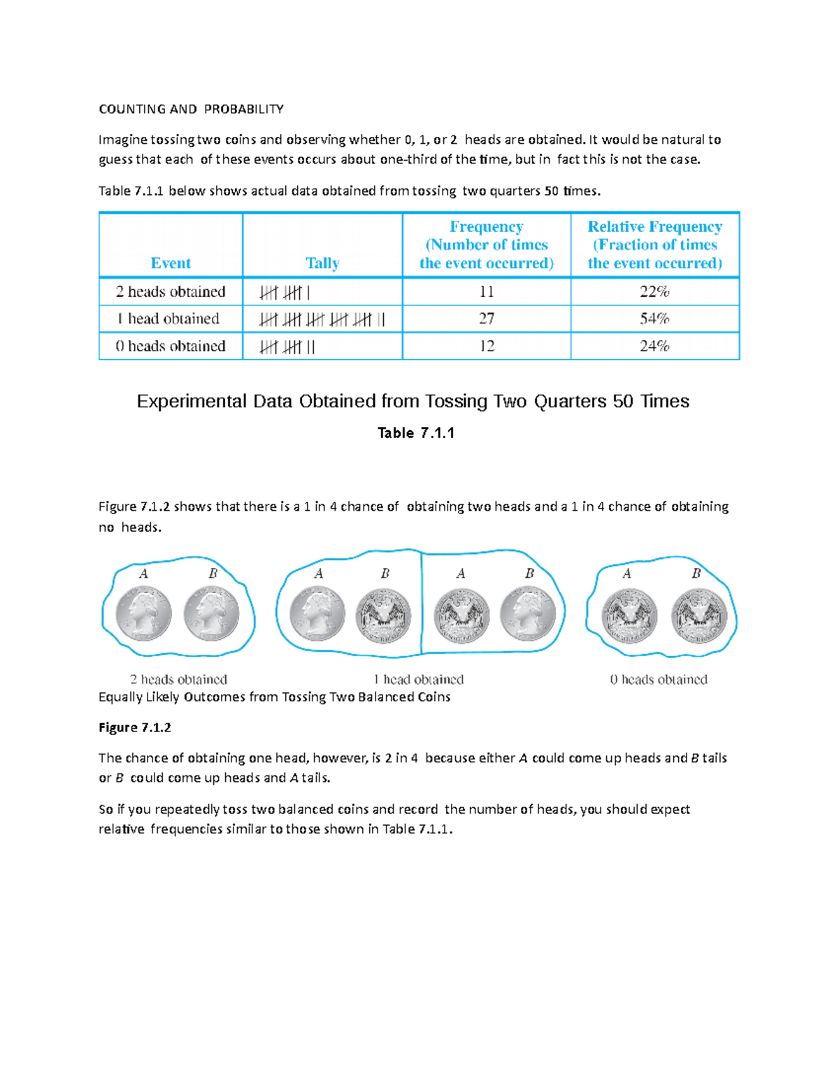 Probability - COUNTING AND PROBABILITY Imagine tossing two coins and ...