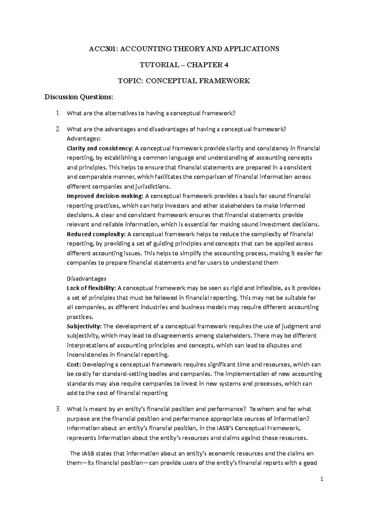 2023 Tutorial 4 Conceptual Framework for Financial Reporting - ACC301 ...