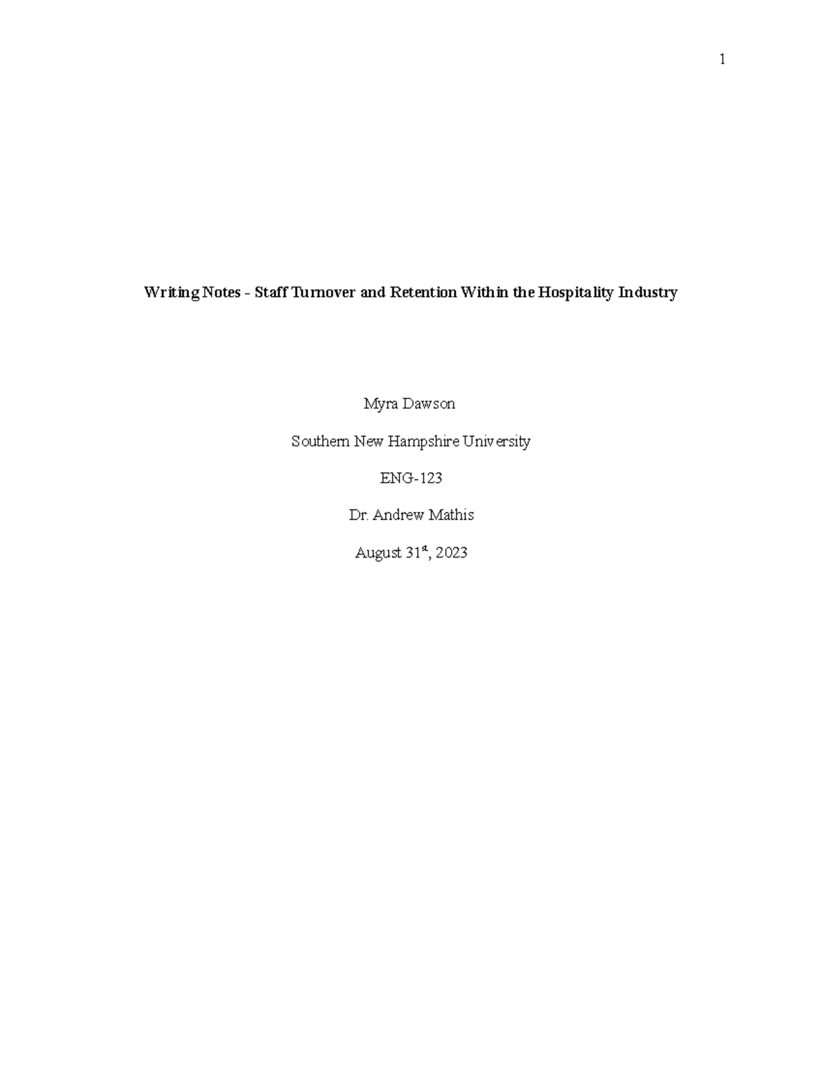 2-5 Assignment Writing Notes - 1 Writing Notes - Staff Turnover and ...
