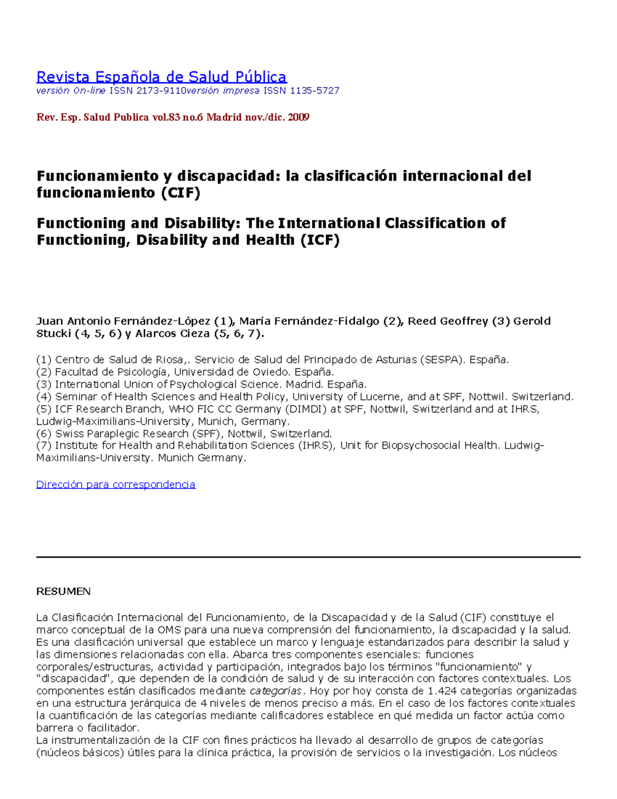 Documento CIF - Resumen Formación de salud - Revista Española de Salud ...