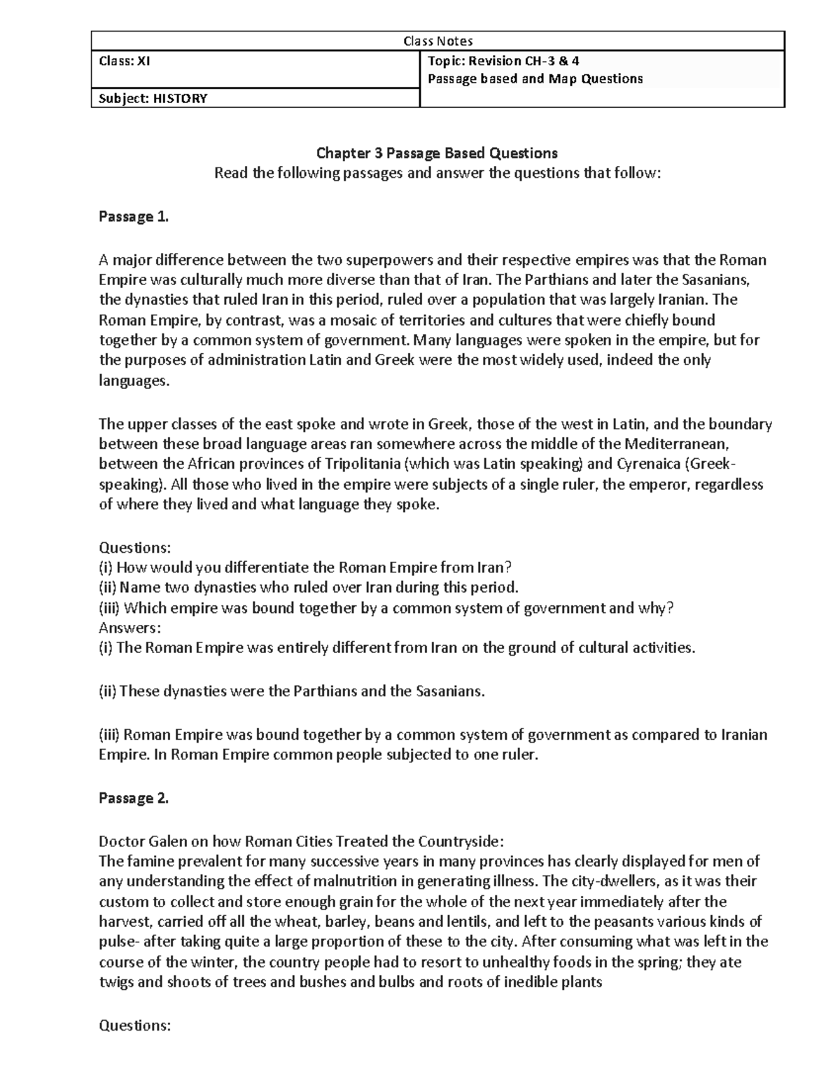 11- History - Class Notes Class: XI Topic: Revision CH-3 & 4 Passage ...