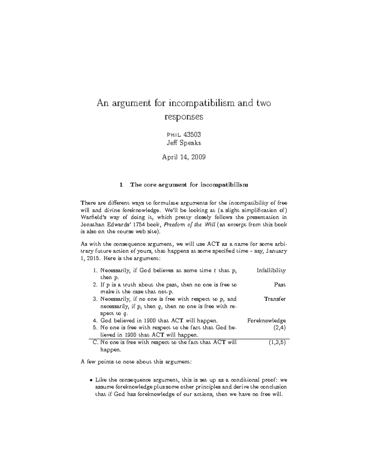 An argument for incompatibilism and two responses - An argument for ...