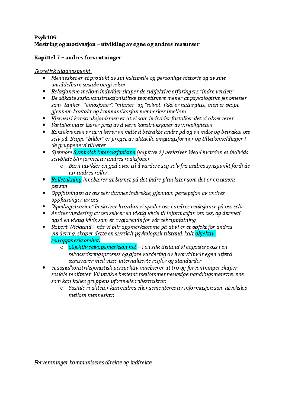 Motivasjon og mestring - Kapittel 7 – andres forventninger - Psyk109 Mestring og motivasjon ...