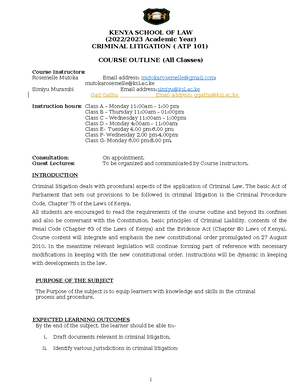 ATP 100 Civil Litigation Course Outline 2023-2024 - KENYA SCHOOL OF LAW ...