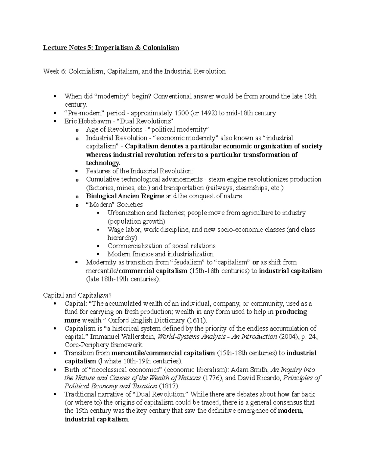 Lecture Notes 5 Imperialism and Colonialism - Lecture Notes 5 ...