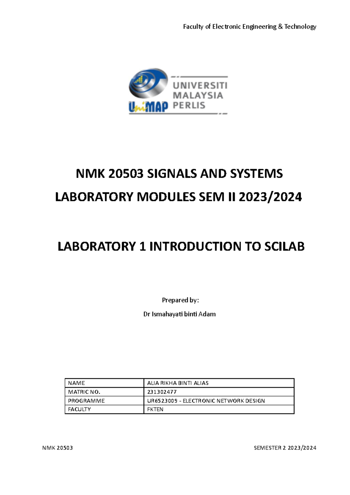 Lab Module 1 - Introduction to Scilab and Basic Plot - Faculty of Electronic Engineering & - Studocu
