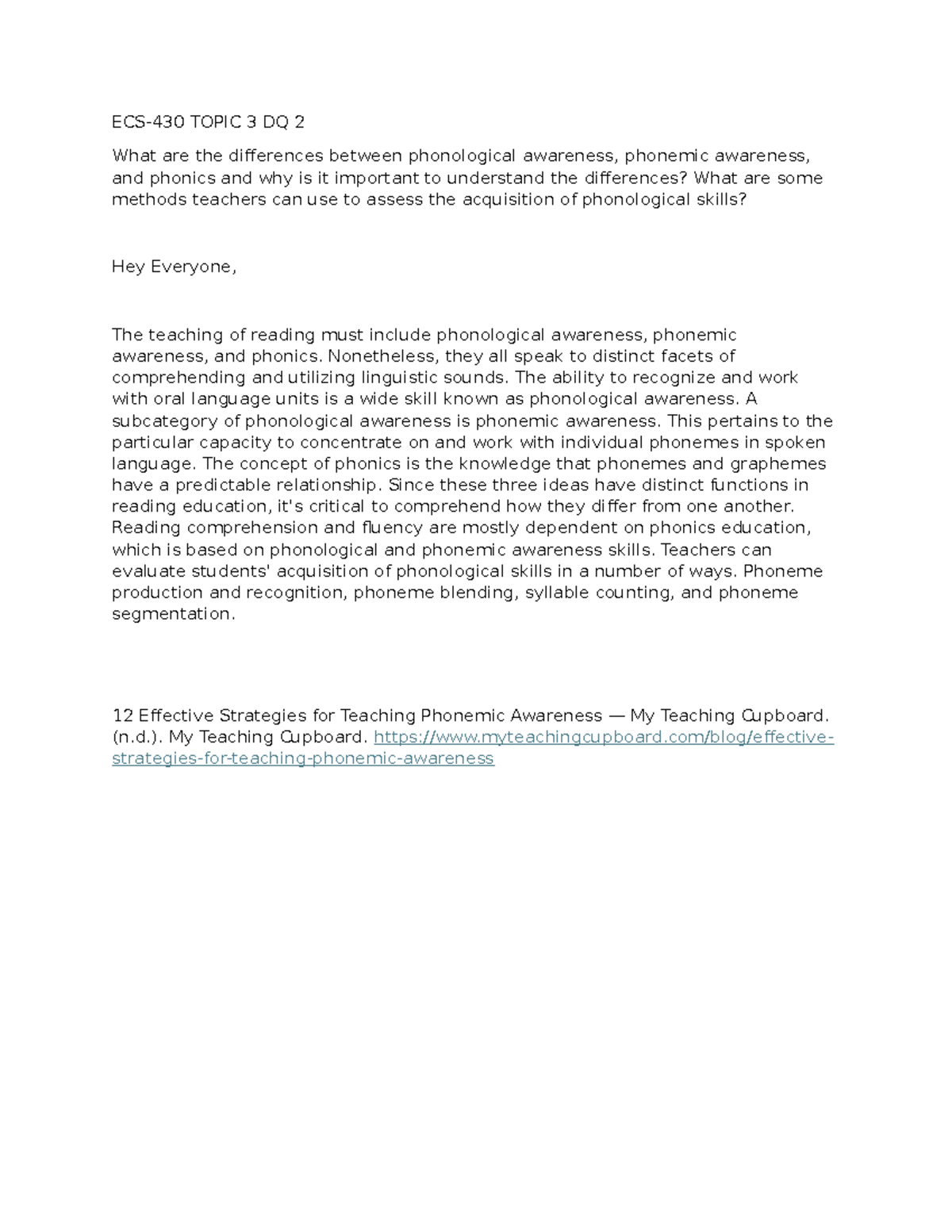 ECS-430 Topic 3 DQ 2 - n/a - ECS-430 TOPIC 3 DQ 2 What are the ...