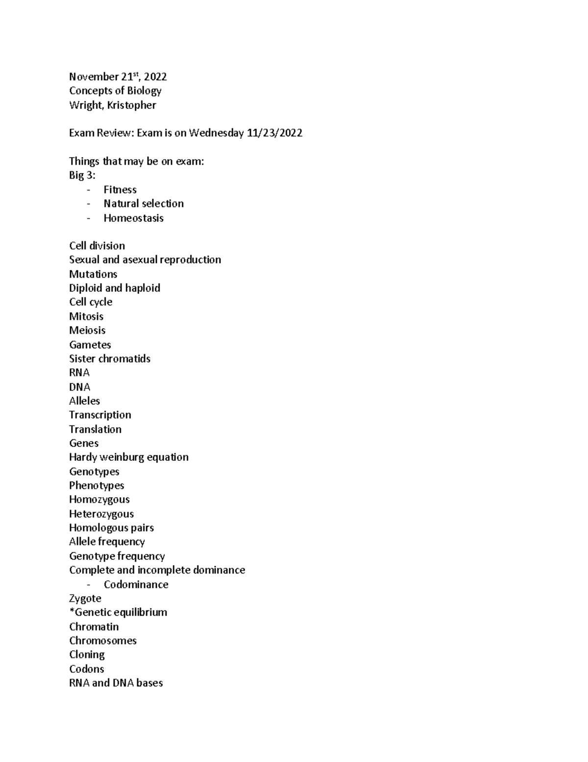 11-21-22 bio notes - Professor Kris Wright. - November 21st, 2022 ...