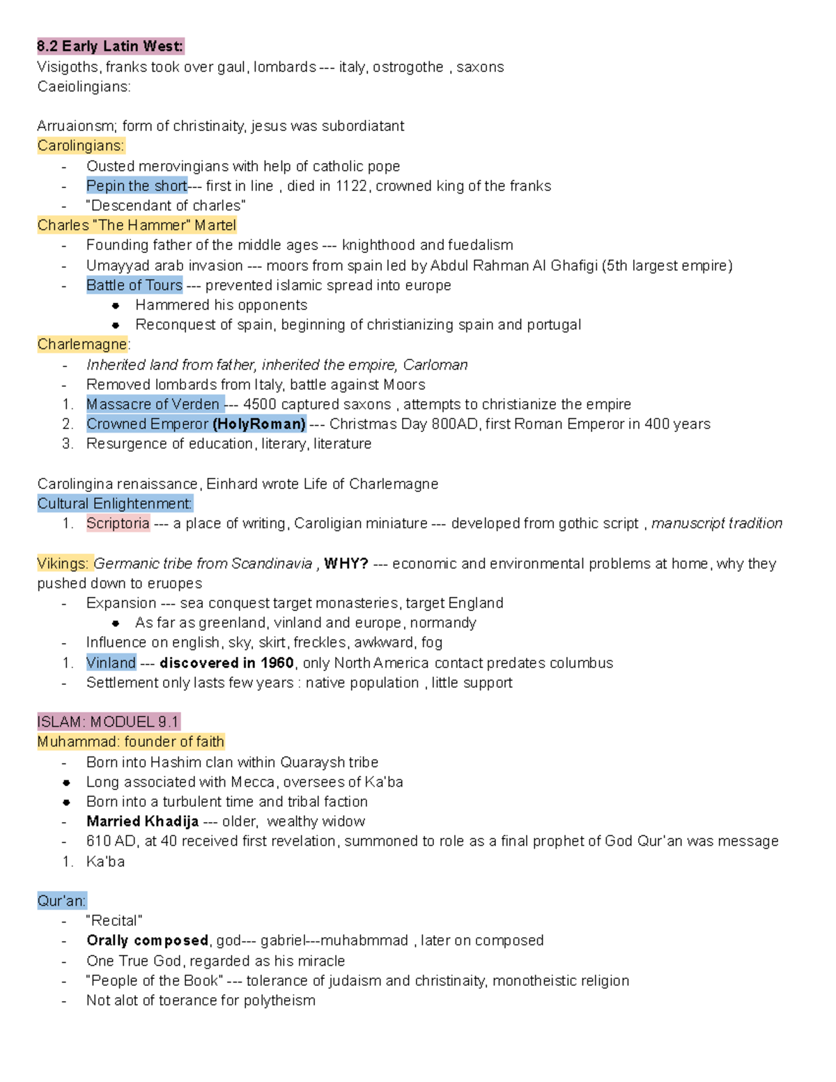 Western Civilizations - EXAM 2 - 8 Early Latin West: Visigoths, franks ...