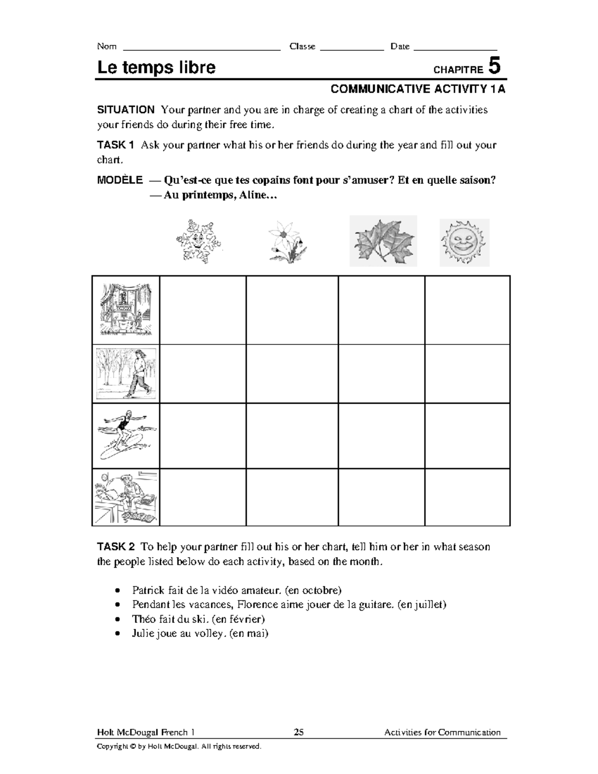 Chap05 - sss - Holt McDougal French 1 25 Activities for Communication ...