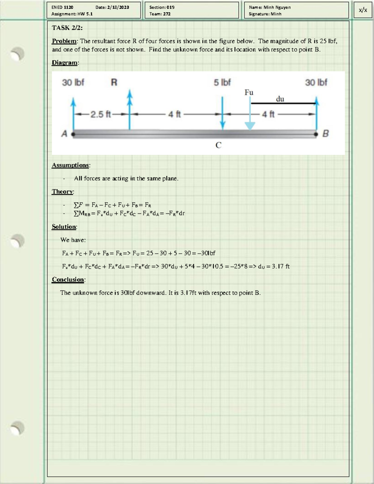 HW5p1 Task2.... - ENED 1120 Assignment: HW 5 Date: 2/18/2023 Section ...