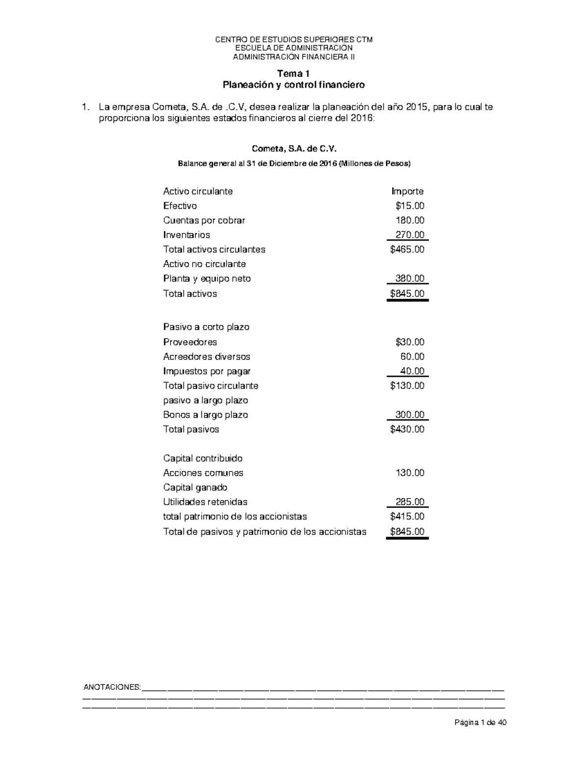 Admon financiera II primer parcial - ESCUELA DE ADMINISTRACIÓN ...
