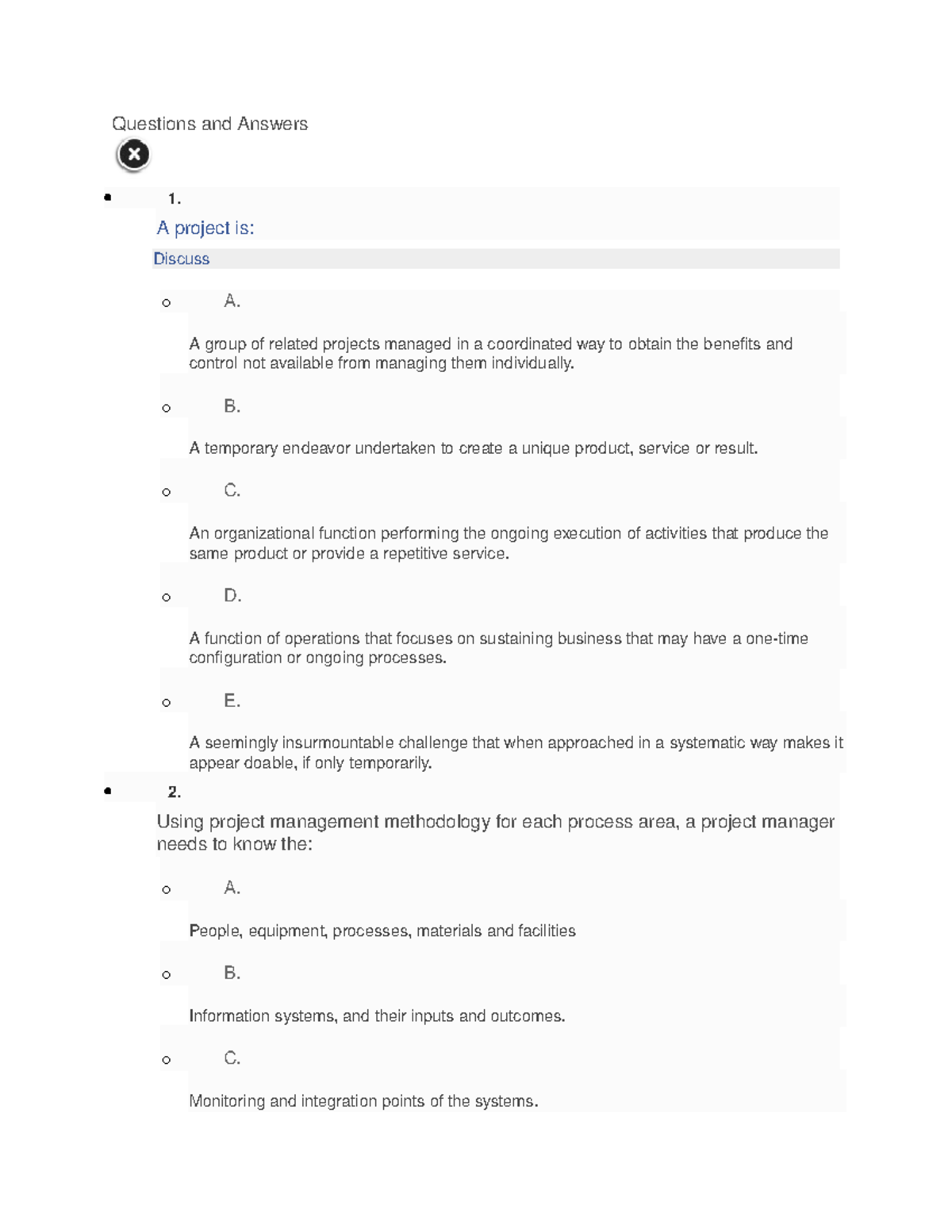 PM quiz - Quest i onsandAns wer s 1. Apr oj ecti s : Di scuss A. o Agr ...