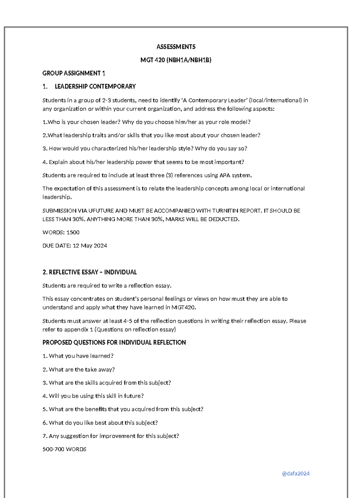 Assignments MGT420 MAC 2024 - ASSESSMENTS MGT 420 (NBH1A/NBH1B) GROUP ...