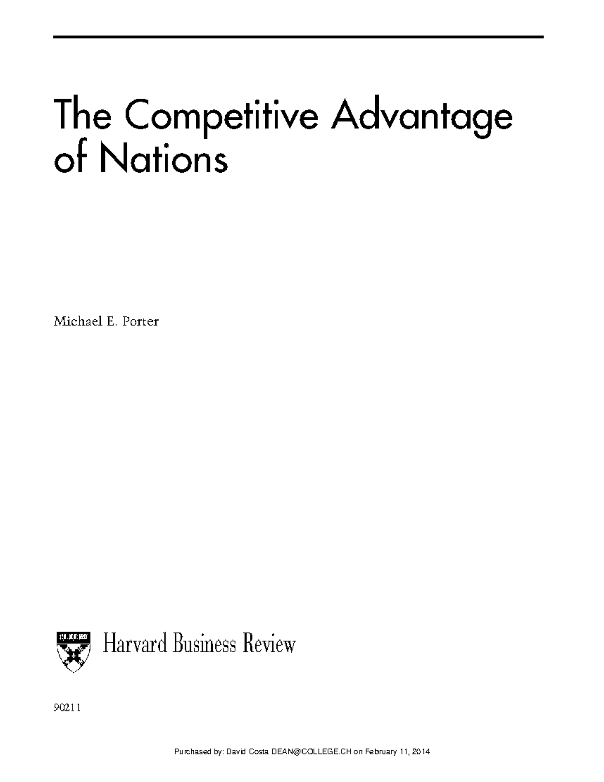 Competitive Advantage Of Nations - The Competitive Advantage of Nations ...