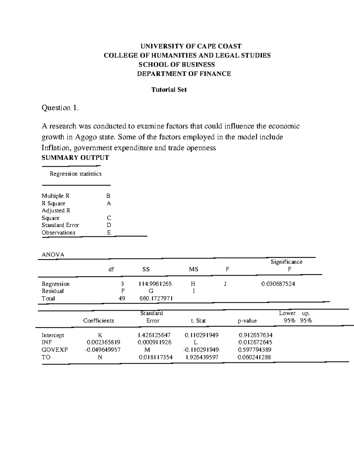 Statistics questions set - UNIVERSITY OF CAPE COAST COLLEGE OF ...