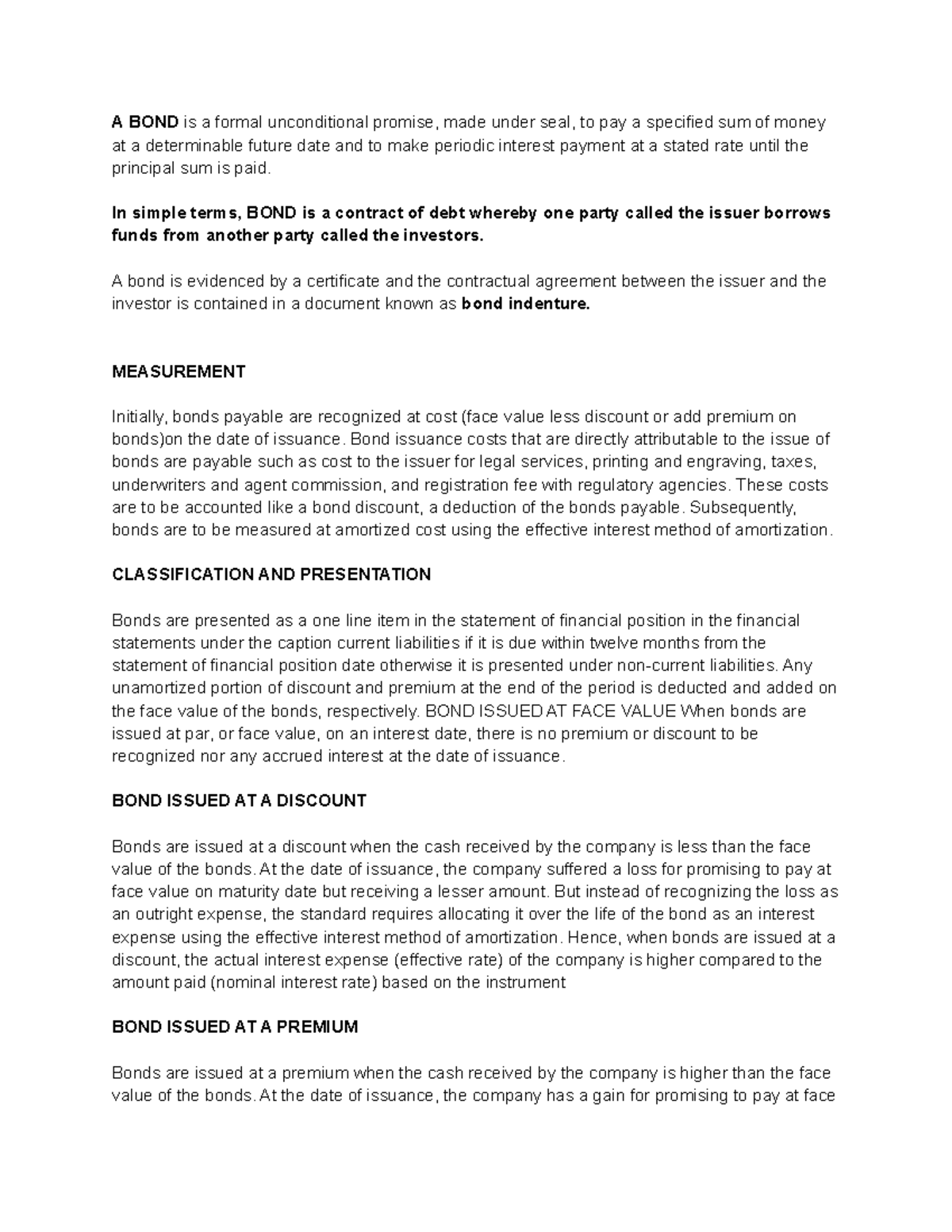 Notes in Bonds Payable - A BOND is a formal unconditional promise, made ...