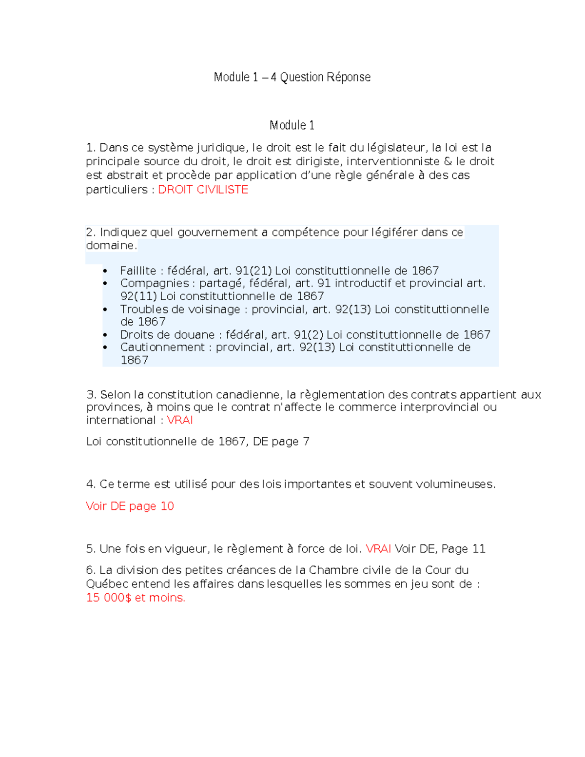 DRT module 1-4 - Notes de cours - Module 1 – 4 Question Réponse Module ...
