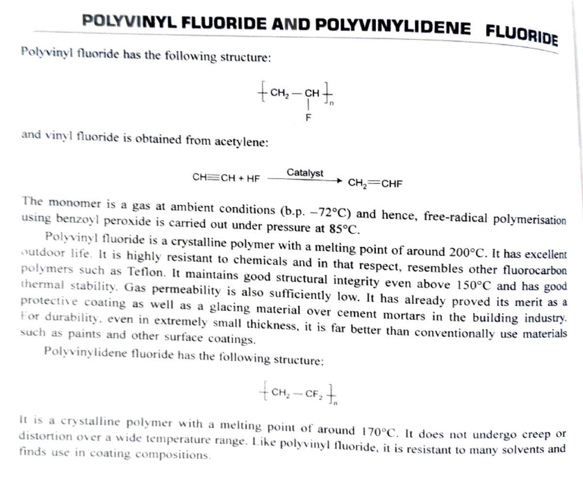 Polyvinyl Fluoride, poluvinylidene fluoride and polytetrafluoroethylene ...