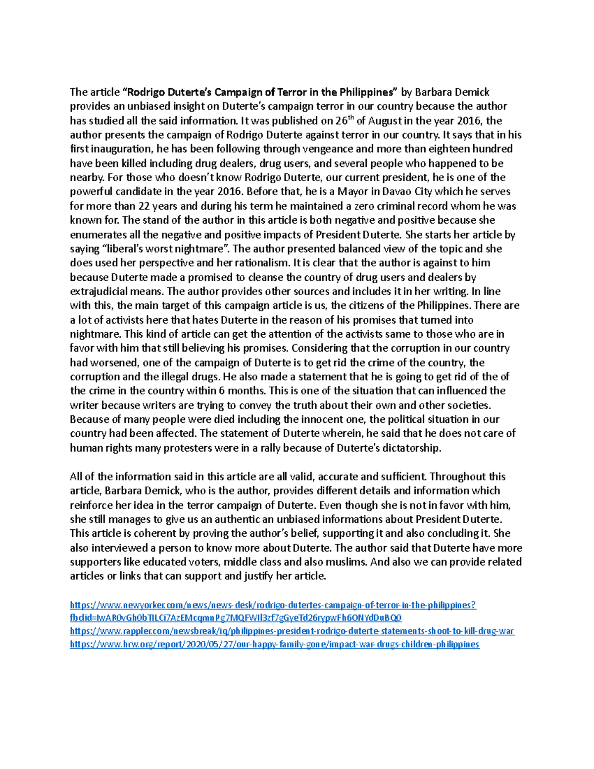 Efapp article - reviewer - The article “Rodrigo Duterte’s Campaign of ...