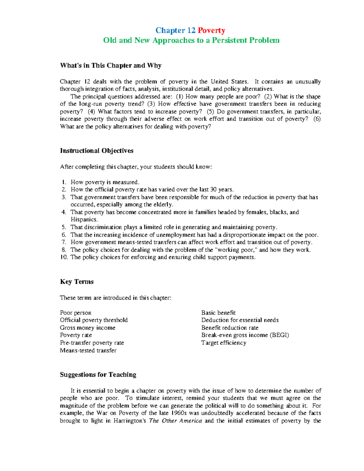 Ch12 Poverty Old and New Approaches to a Persistent Problem - Chapter ...