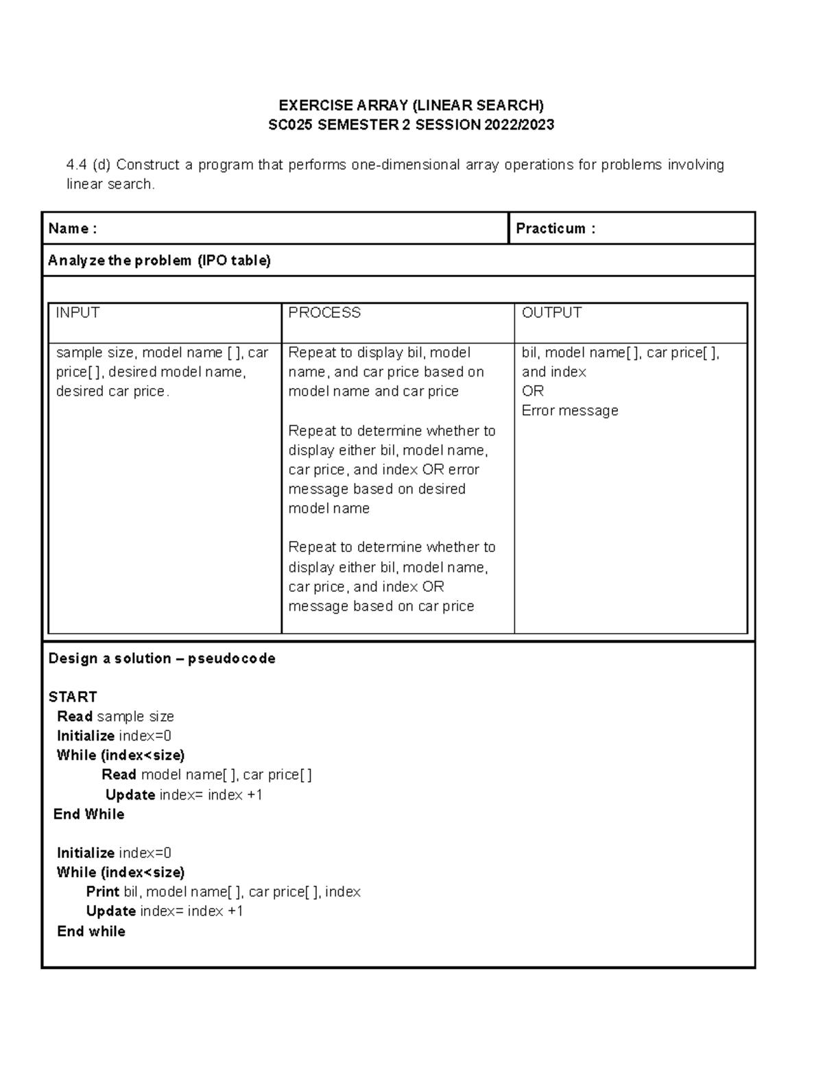 Assignment C 2nd Semester Exercise Array Linear Search Sc025 Semester 2 Session 2022 4 D