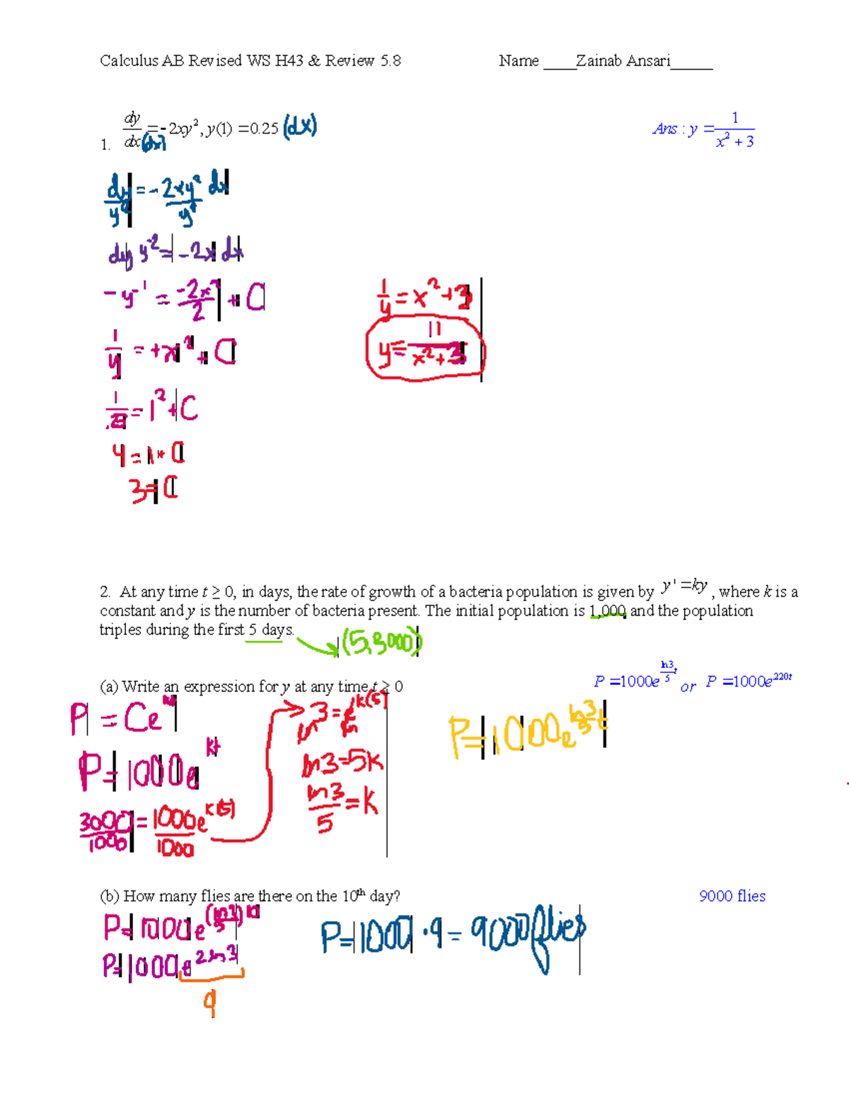 Calculus AB WS H43 Review 5.8 with answers - Calculus AB Revised WS H43 ...
