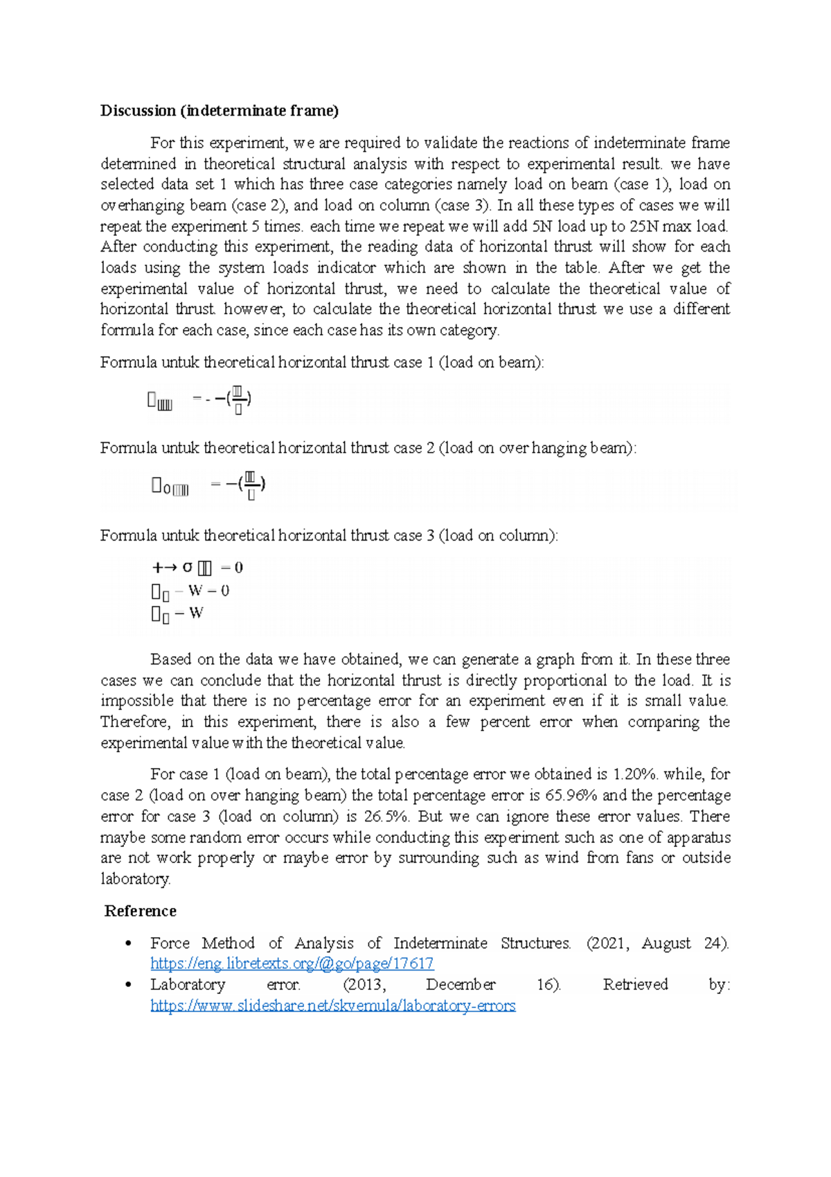Discussion indeterminate frame - Structural engineering lab - UiTM ...