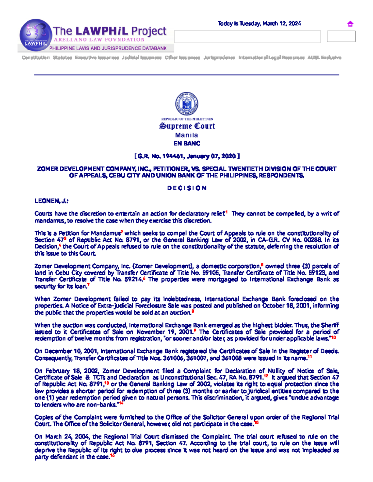 Zomer Development Company, Inc., vs Special 20th Divof the Court of ...