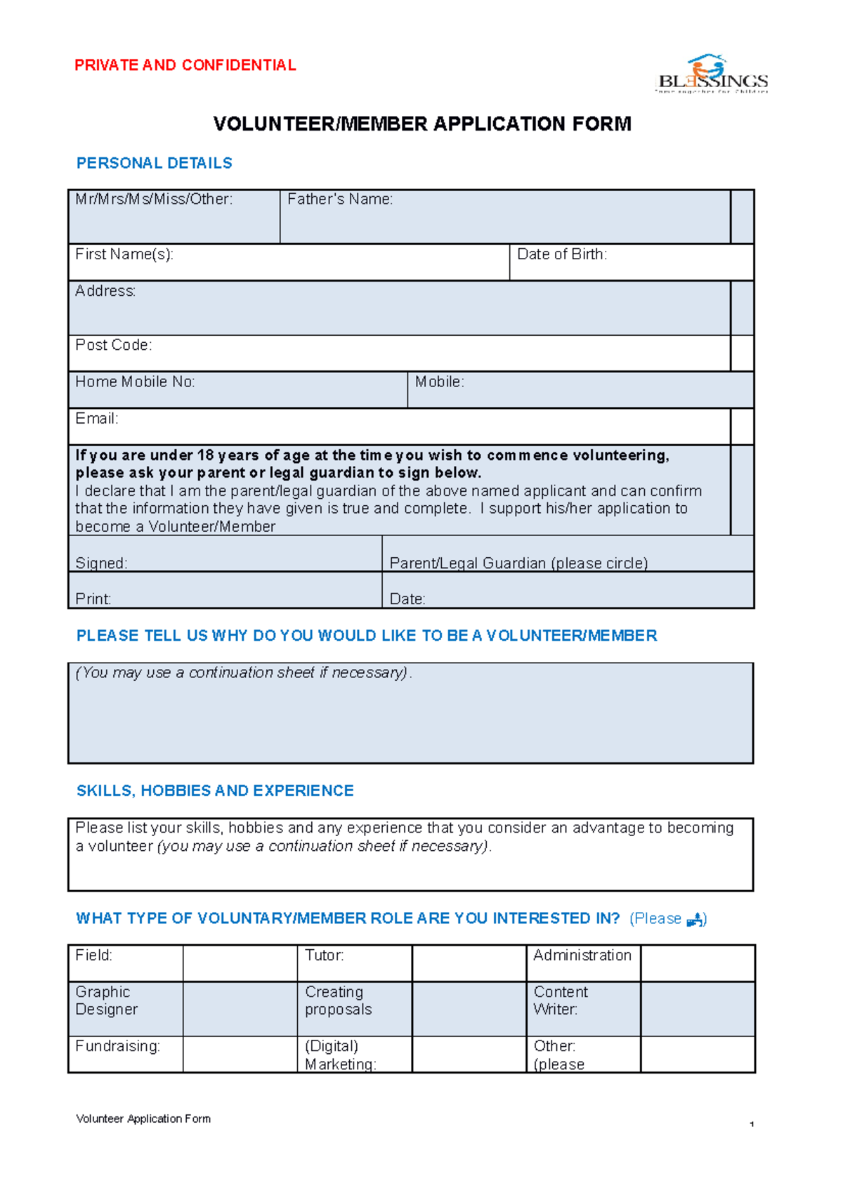 Volunteer applicationform - VOLUNTEER/MEMBER APPLICATION FORM PERSONAL ...