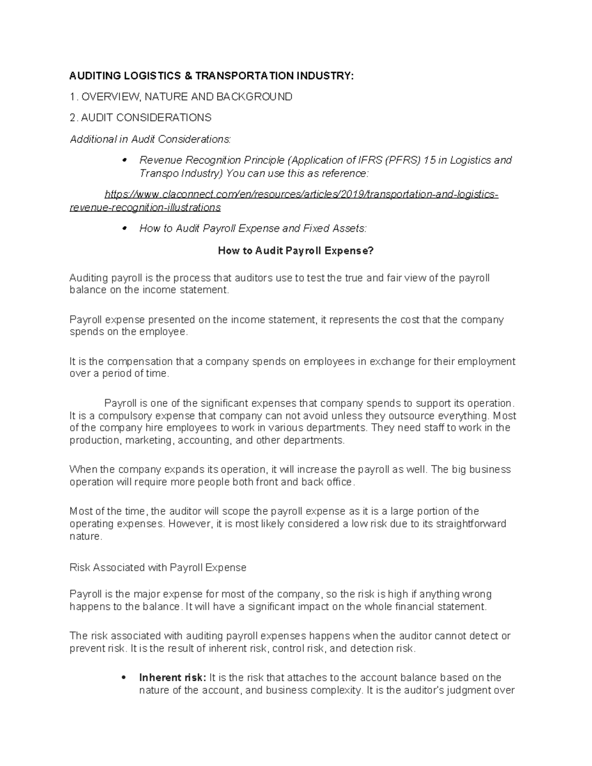 Auditing Logistics & Transpo Industry - AUDITING LOGISTICS ...