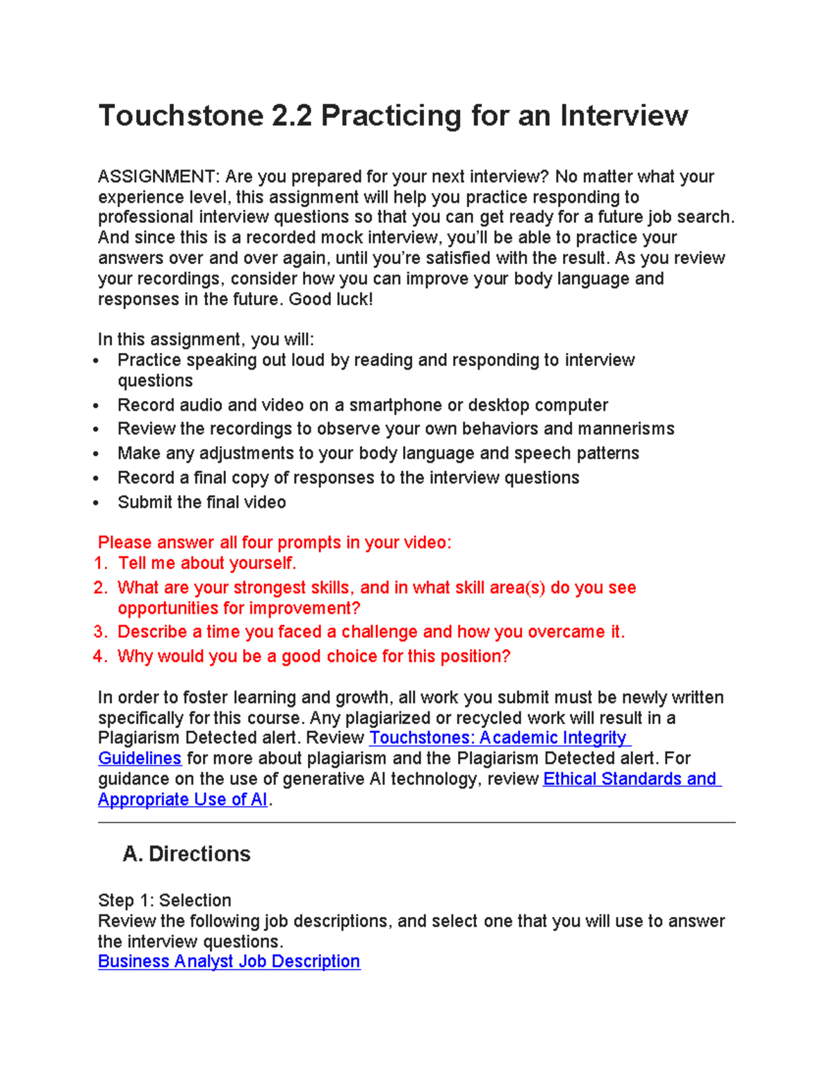 Career Readiness Touchstone 22 - Touchstone 2 Practicing for an ...