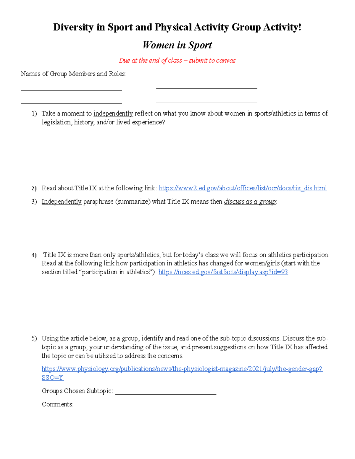 Group Activity #3 - Diversity in Sport and Physical Activity Group ...