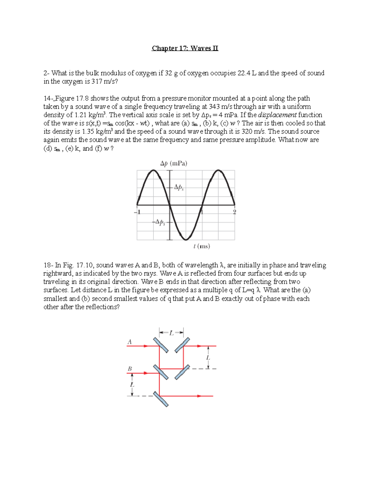 Chapter 17 Waves II problems - Chapter 17: Waves II 2- What is the bulk ...