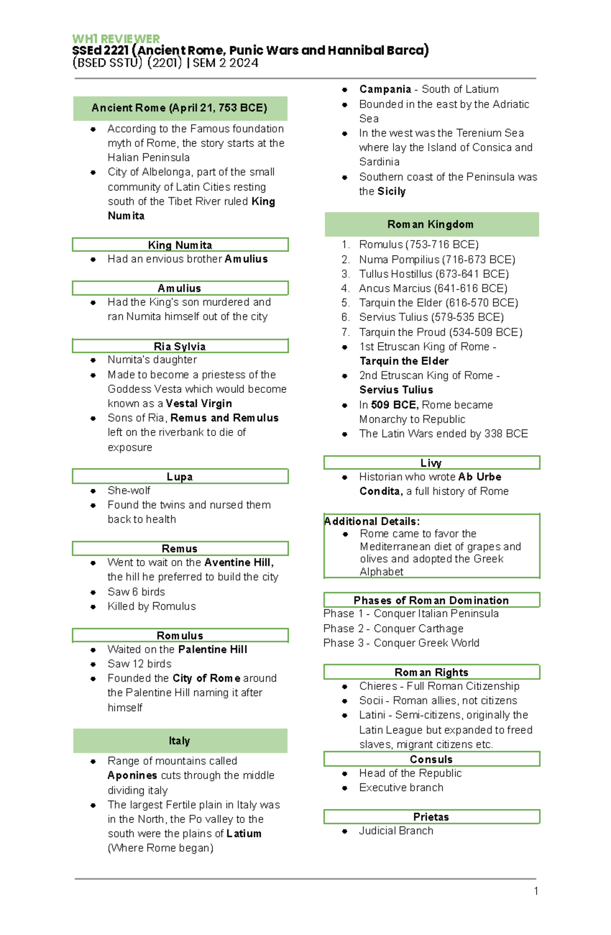 Recitation Reviewer - SSEd 2221 (Ancient Rome, Punic Wars and Hannibal ...