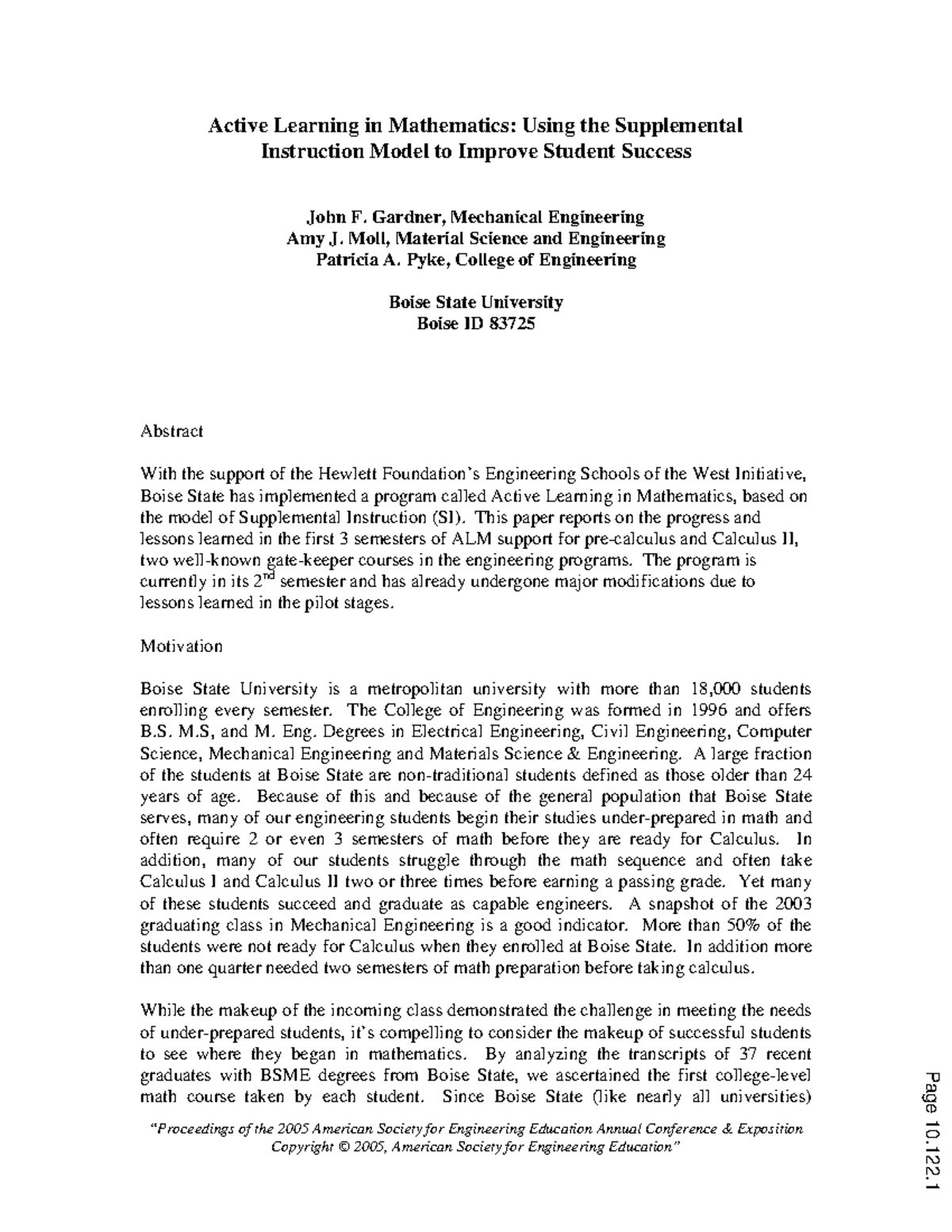 Active learning in mathematics using the supplemental instruction model ...