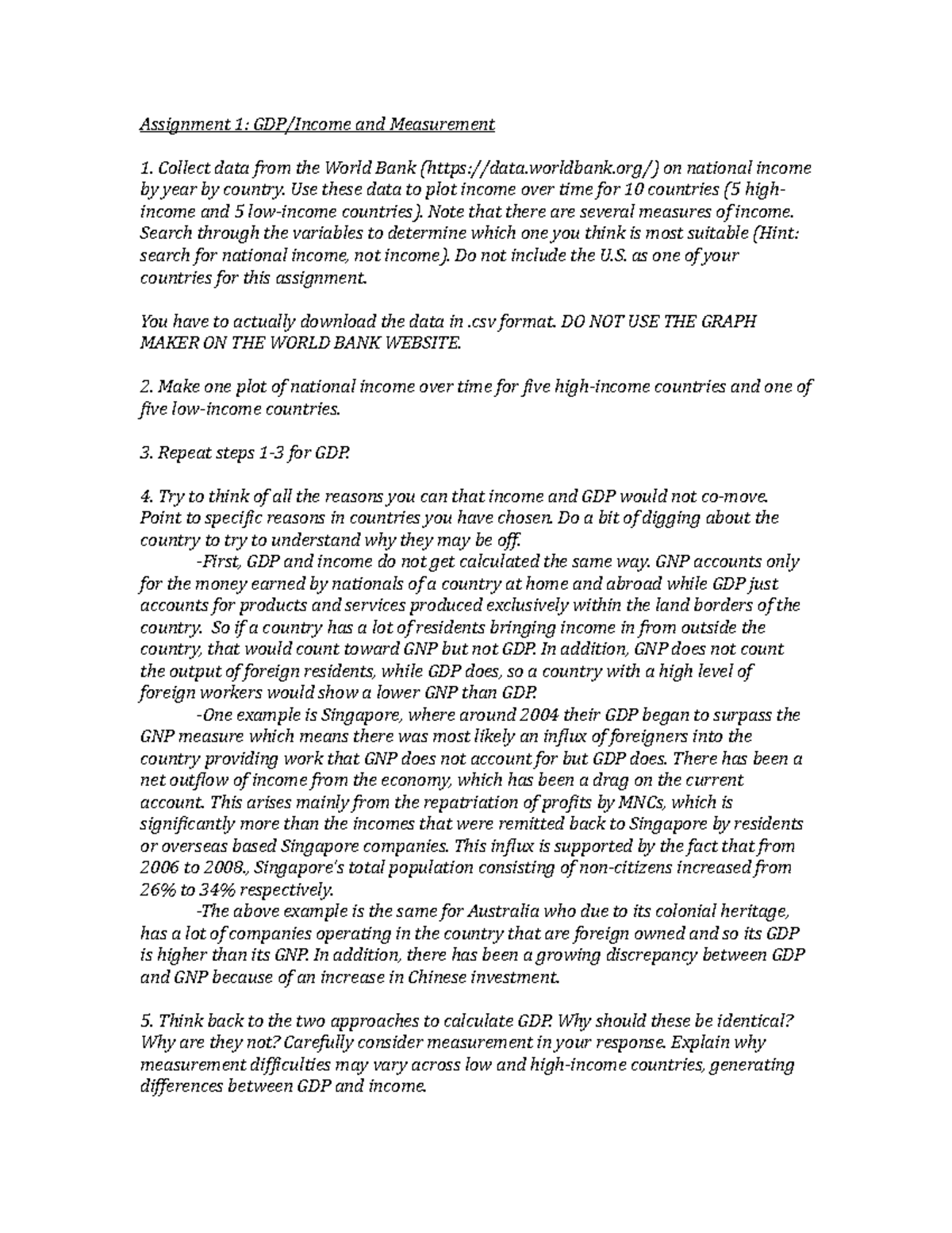 GDP Assignment 1 - Assignment 1: GDP/Income and Measurement Collect ...