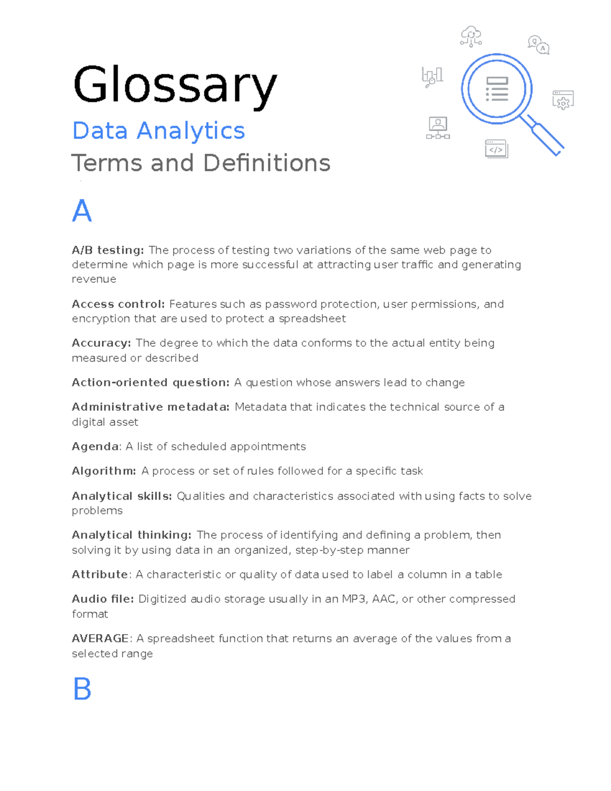 Glossary notes for week 16 first term - Glossary Data Analytics Terms ...