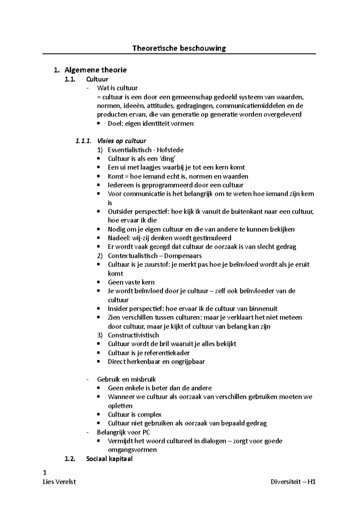H1: theoretische beschouwing les 1 DIVERSITEIT - Theoretische beschouwing 1. Algemene theorie 1 ...