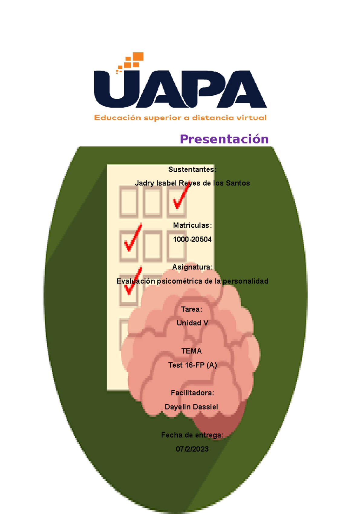 Test 16FP Forma A - Documento completo - Presentación Sustentantes ...
