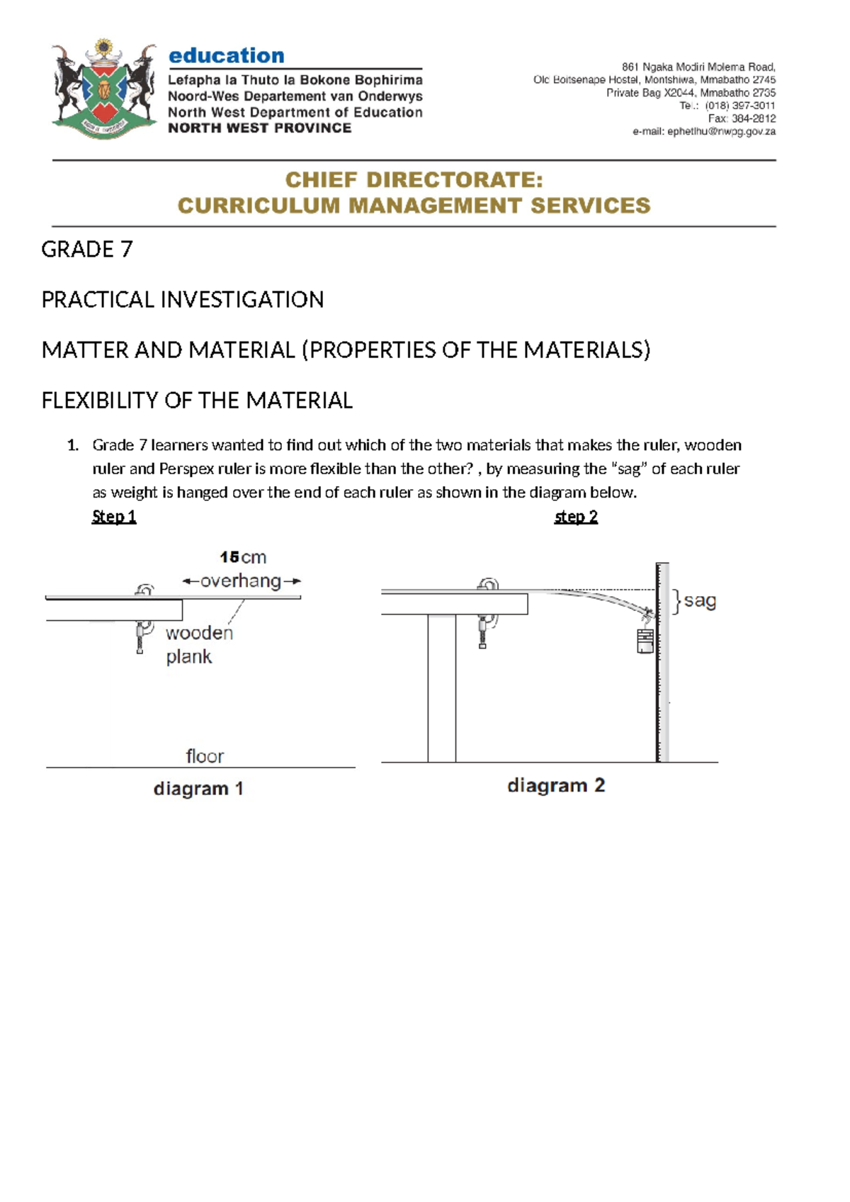 Practical investigations grade 7 - GRADE 7 PRACTICAL INVESTIGATION ...